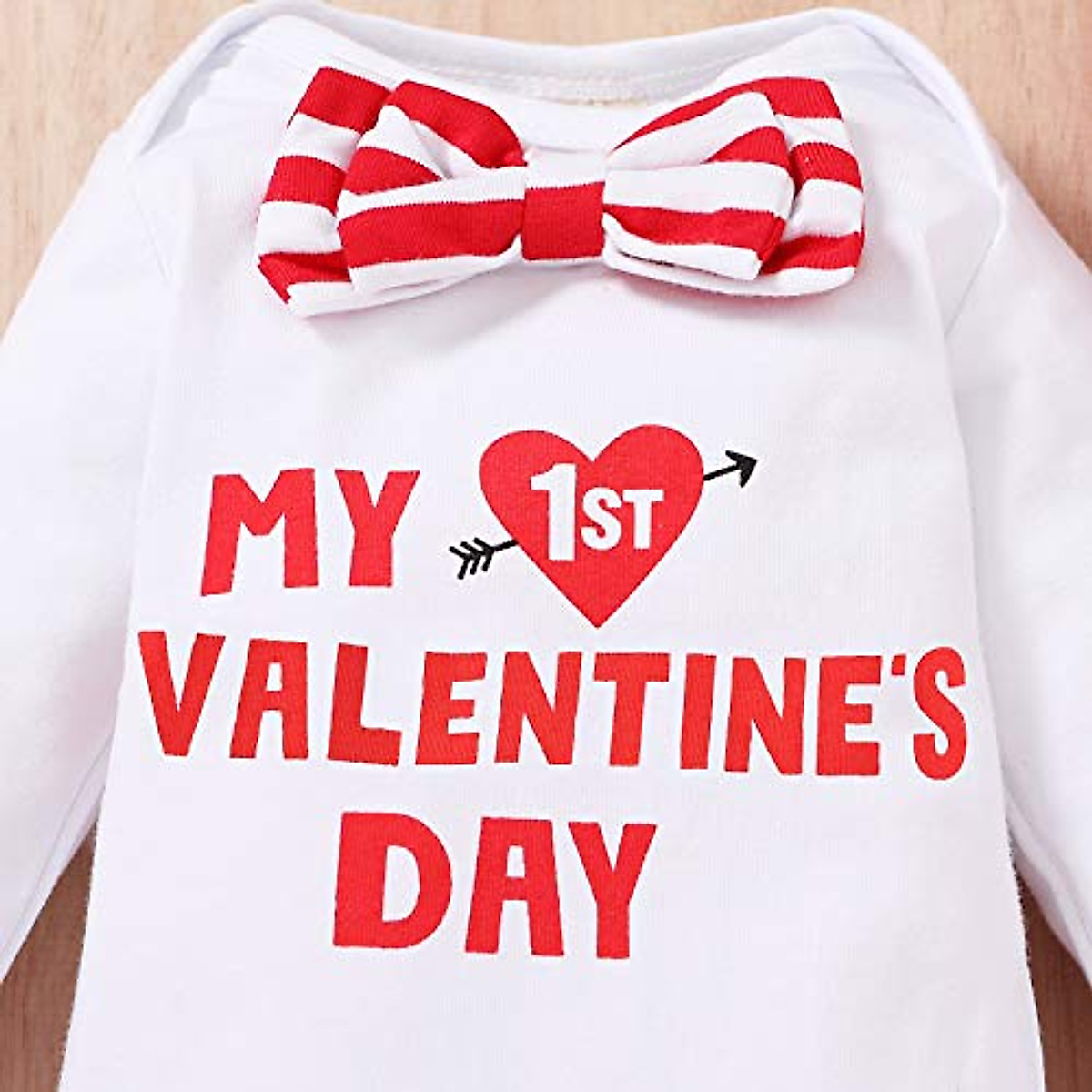 YOUNGER TREE 3PCS Newborn Infant Baby Boy Clothes My 1st Valentines Day Outfits Bow-tie Romper+Overalls Suspender Pants+Hat (6-12 Months, Bowtie Romper+Overalls +Hat)
