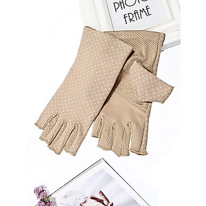 Maxdot Fingerless Gloves Non Slip UV Protection Driving Gloves Summer Outdoor Gloves for Women and Girls (Khaki,2 Pairs)