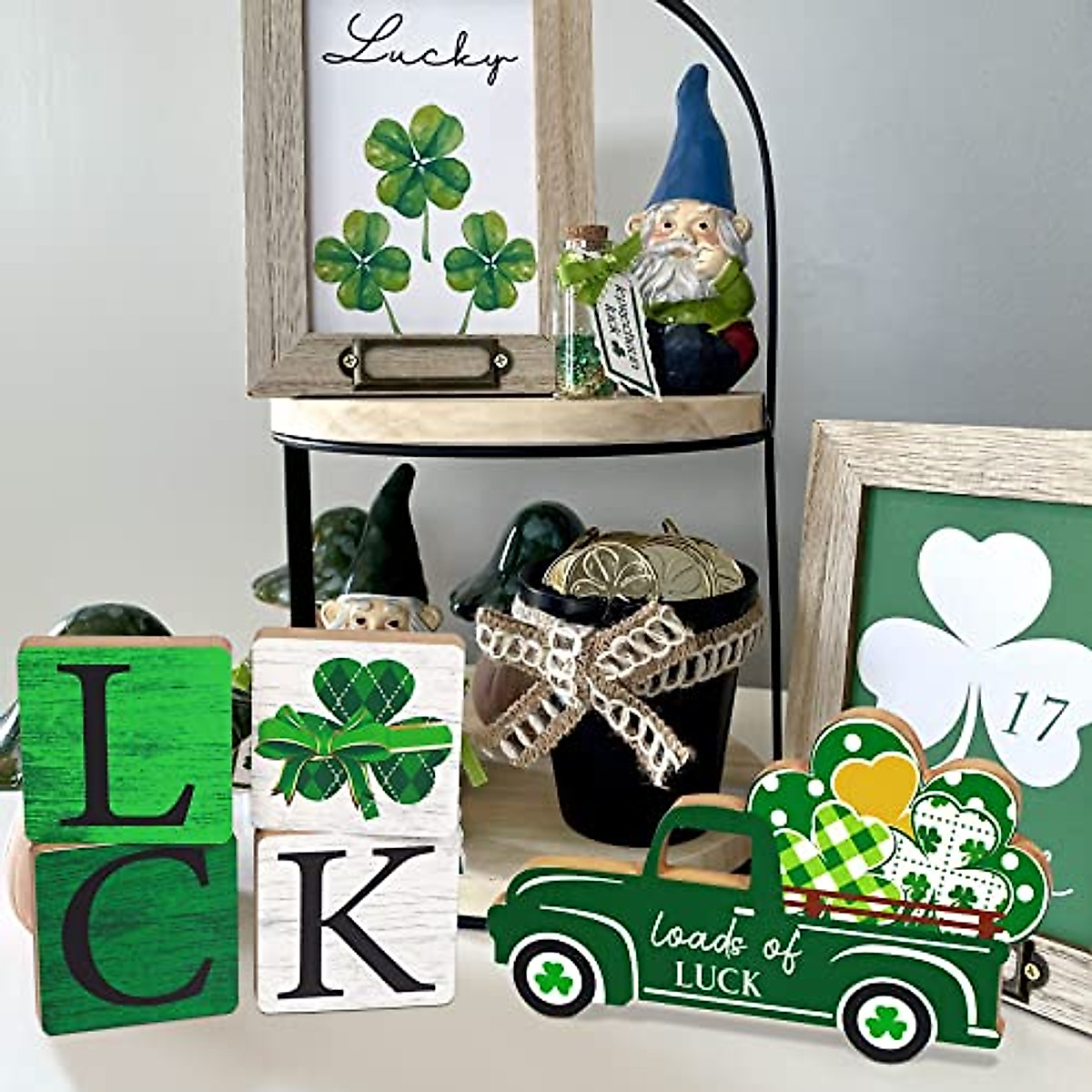 5PCS Valentines Day Decor/St.Patricks Day Decorations Reversible Table Centerpieces Tiered Tray Ornament for Home Party Decor