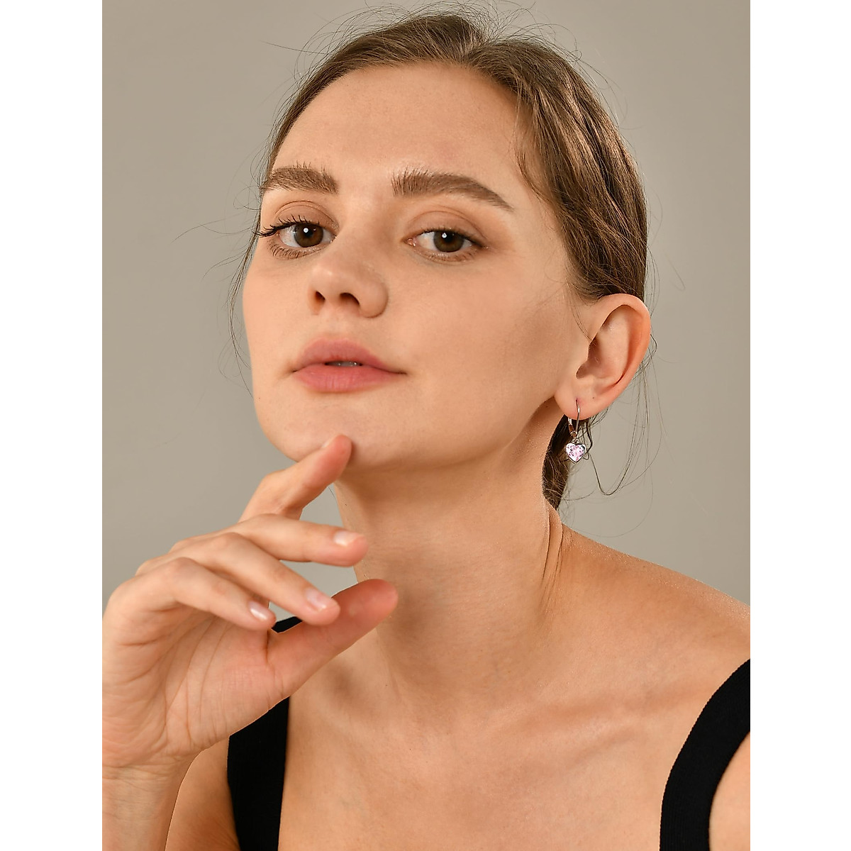 YL Women's Solitaire Dangle Drop Earrings Sterling Silver Heart Leverback Earrings Created Pink Tourmaline Jewelry Gifts