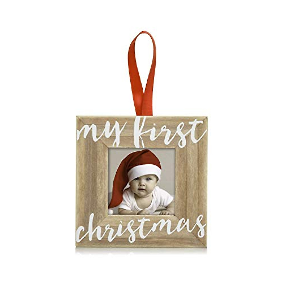 Pearhead Baby’s First Christmas Wooden Picture Frame Ornament, Newborn Milestone Keepsake Photo, Holiday Gift For New and Expecting Parents, Rustic My First Christmas Ornament