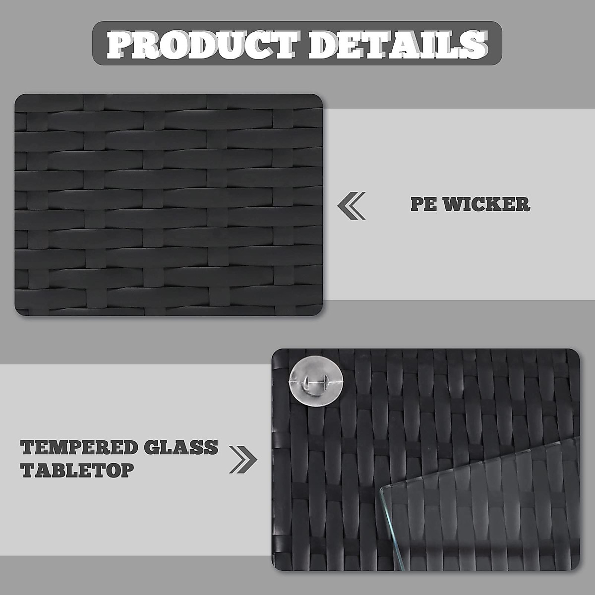 Betterland 7 Piece Outdoor Sectional Sofa Patio Furniture Set, All-Weather PE Rattan Wicker Patio Conversation Set with Washable Cushion and Glass Table(Grey)