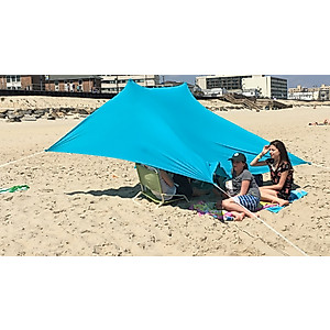eZthings® UV Light Sun shade Protection Beach Shelters - Lightweight Tent Canopy with Sandbag Anchors (Light Blue, 7.5 x 7.5 ft - 6 ft Tall)