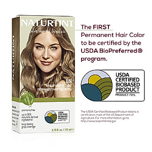 Naturtint 8N Wheat Germ Blonde Permanent Hair Color (Pack of 1), Ammonia Free, Vegan, Cruelty Free, up to 100% Gray Coverage, Long Lasting Results (Packaging may vary)