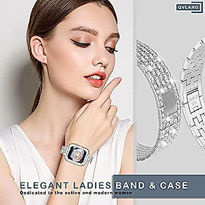 QVLANG Compatible for Apple Watch Band 40mm Series 6/5/4/SE, Diamond Rhinestone Case + Women Bling Band Stainless Steel Metal Bracelet for iWatch (Silver, 40mm)