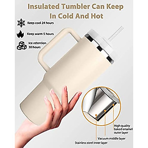 METRICCHIMP 40 oz Tumbler With Handle and Straw Lid Insulated Reusable Stainless Steel Water Bottle Travel Mug Iced Coffee Cup Travel Mug for Hot and Cold Beverages 40 oz Tumbler with Handle