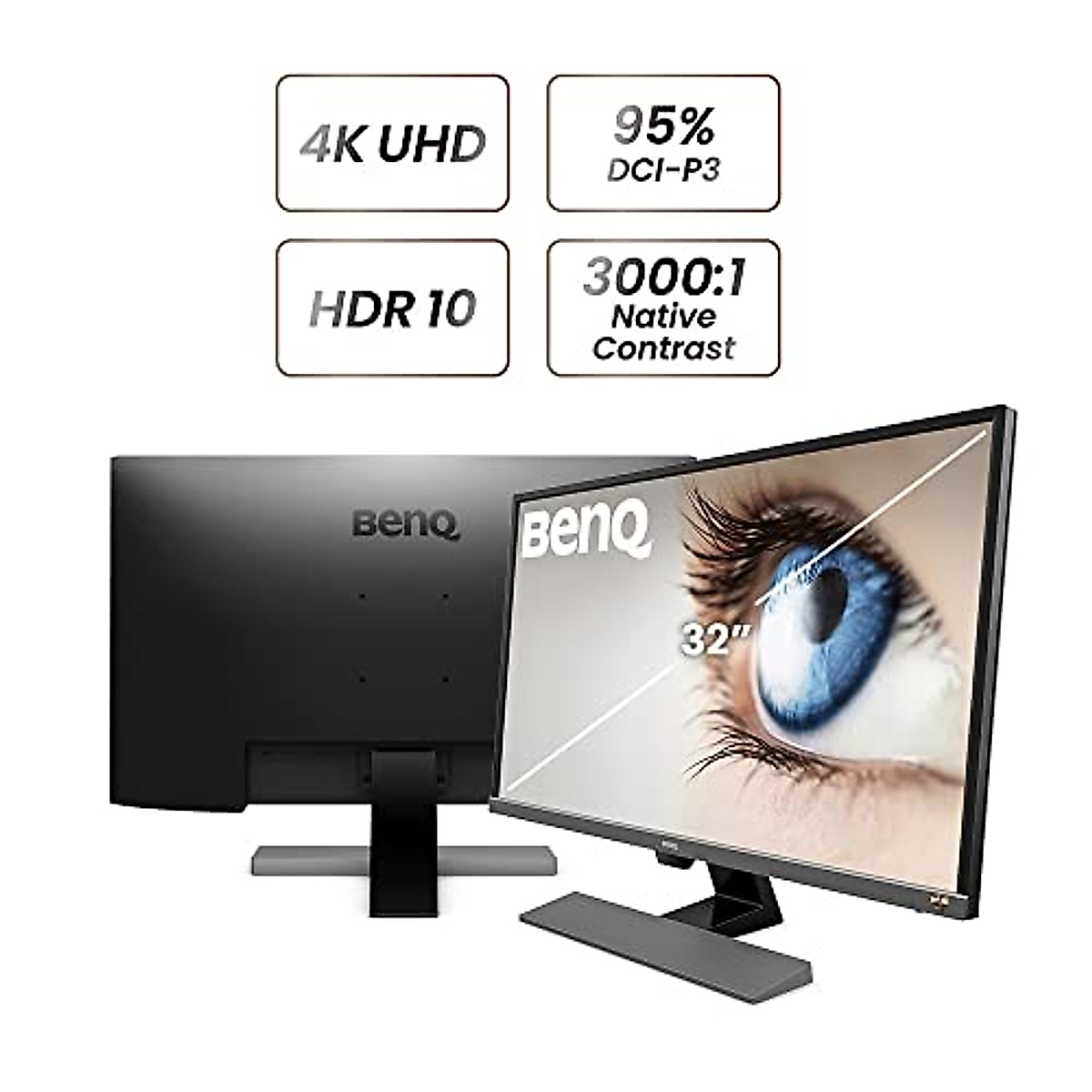 BenQ EW3270U Premium Monitor 32" 4K UHD | HDRi | DCI-P3 | Eye-Care Tech | Adaptive Brightness | Tilt Screen | Built-In Speakers | Eye Reminder | DisplayPort | HDMI | USB-C,Black
