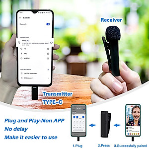 Wireless Lavalier Microphone System for Android/Computer/Laptop, Mini Bluetooth Microphone Cordless Lav Mic with 30Hours Charge Case,USB-C Lapel Microphone Wireless for YouTube Podcast Tiktok Vlog ect