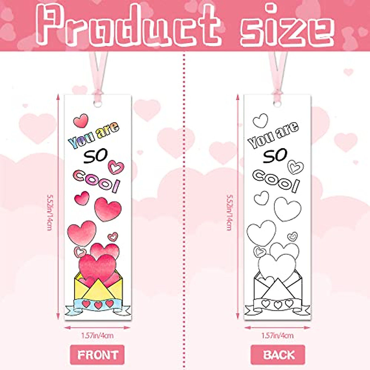 108 Pieces Valentine's Day DIY Bookmarks Heart Rose Bear Coloring Paper Bookmarks Happy Valentine's Day Book Marks for Kid Be Mine You Are So Cool Book Decorations for Valentine's Day Party Book Decor