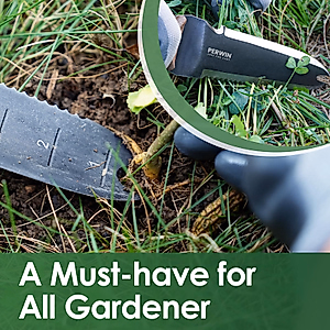 PERWIN Hori Hori Garden Knife, Garden Tools with Sheath for Weeding,Planting,Digging, 7" Stainless Steel Blade with Cutting Edge, Full-Tang walnut Wood Handle with Hanging Hole