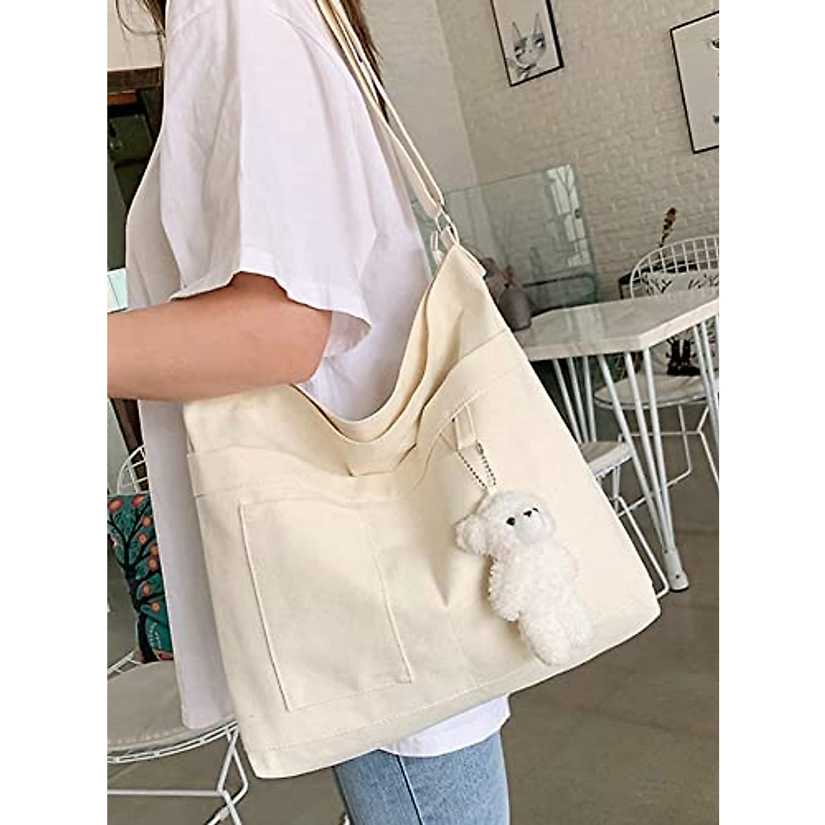 Women Retro Large Size Canvas Shoulder Bag Large Hobo Bag Canvas Crossbody Bag Messenger Tote