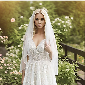 SAMKY 1T 1 Tier Pencil Edge Bridal Wedding Veil - White Elbow Length 30"