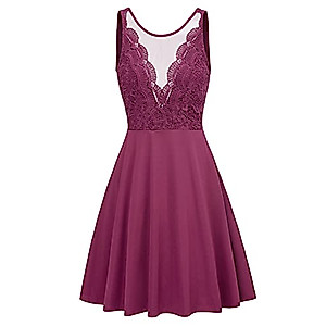 GRACE KARIN Women Sleeveless A Line Wedding Guest Dress Lace Fit and Flare Swing Dress XL Purple Red