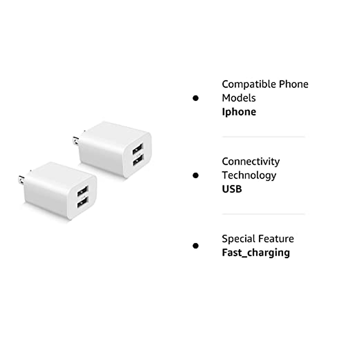 USB Wall Charger Block 2Pack Dual Port Cube Plug Power Charging Adapter Brick for Apple iPhone 14/13/12/XS Max/XR/X/8/8 Plus/7/6S/6S Plus/6/SE/5S/5C/iPad Mini/Air/Samsung Galaxy Kindle Fire LG