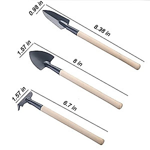Mini Garden Tool Set of 3 Garden Hand Shovels Gardening Kit with Wood Handle Include Hand Trowel Transplant Trowel and Cultivator Hand Rake for Succulent Pot Planting Transplanting Digging