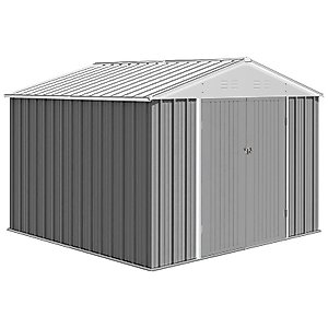 Zstar 7.5 x 8.5 FT Outdoor Storage Shed, Garden Tool Storage Shed with Sloping Roof and Lockable Double Door for Backyard Patio Lawn to Store Bikes, Tools, Lawnmowers, Grey