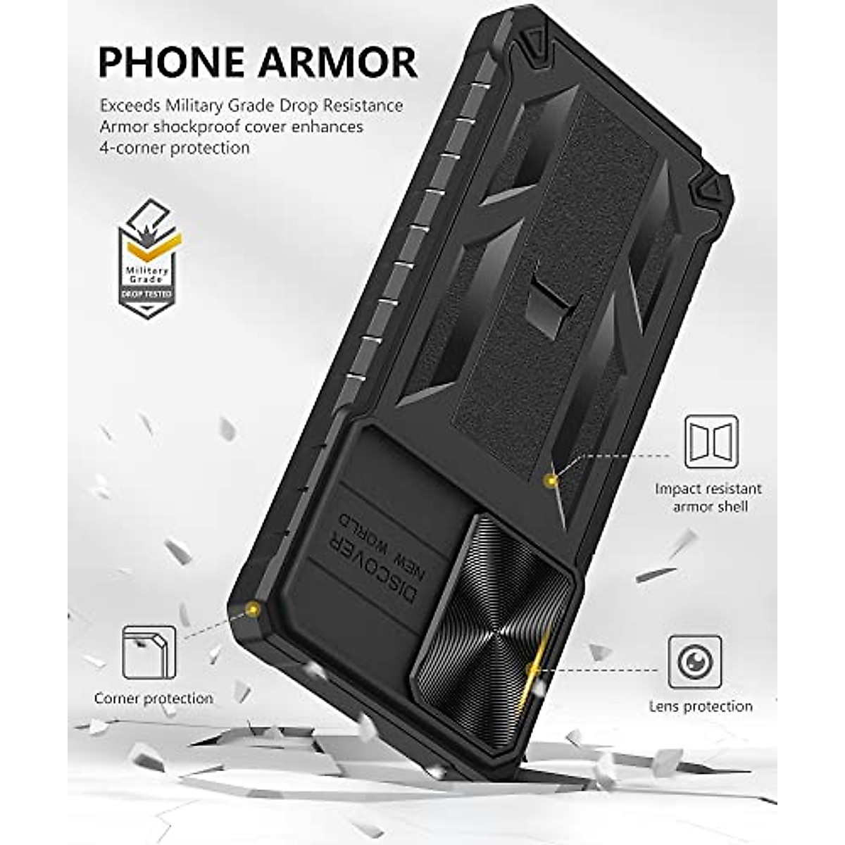 Case Designed for TCL Stylus 5G: Military-Grade Drop Proof Protection Rugged Protective Cell Phone Cover with Built in Kickstand & Slide - Shockproof TPU Matte Textured Bumper Armor Design - Black