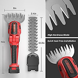 Dragro Cordless Grass Shears, 2 in 1 Electric Mini Hedge Trimmer Cordless, Handheld Grass Hedge Cutter Clippers, Battery Operated Weed Hedge Trimmer with 2Pcs 24V 2.0Ah Batteries and Charger Included