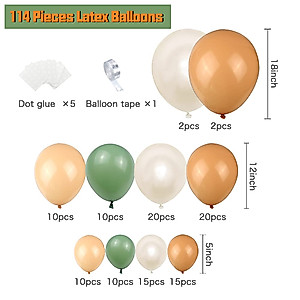 Brown and Green Balloons Garland kit, 114pcs Pastel Brown and Nude Balloon, Green Sage Balloons Blush Nude Balloons for Teddy Bear Baby Shower Jungle Safari Them Party Decorations Supplies