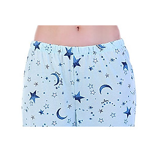 PNAEONG Women’s Pajama Set - Cotton-Blend Short-Sleeve Loose Top with Matching Capri Bottoms SY215-Blue Star-XL