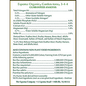 Espoma Organic Garden-Tone 3-4-4 Organic Fertilizer for Cool & Warm Season Vegetables and Herbs. Grow an Abundant Harvest of Nutritious and Flavorful Vegetables – 4 lb. Bag.