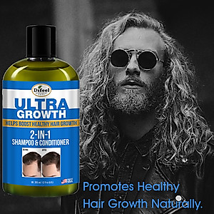 Difeel Mens Ultra Growth 2-in-1 Shampoo and Conditioner 12 oz. - Sulfate Free Shampoo & Conditioner for Men
