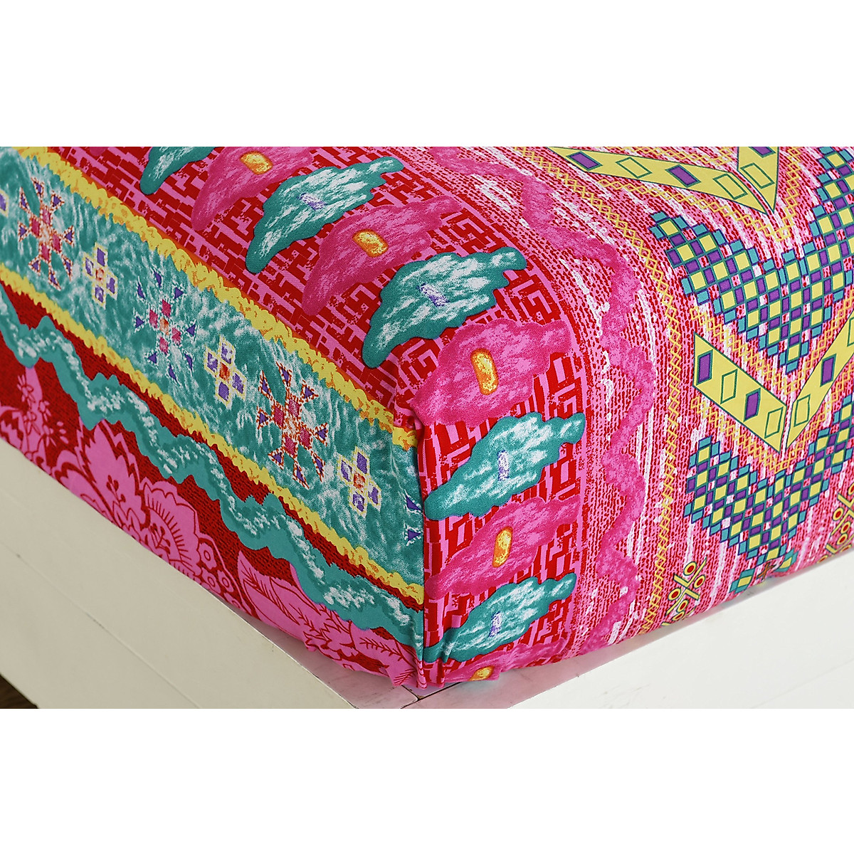 HNNSI 4 Pieces Bohemia Ethnic Bedding Sets Queen Size, Brushed Cotton Boho Duvet Cover Set with Fitted Sheet, Super Comfy Comforter Cover Sets,No Comforter(Fitted Sheet Set, Queen)