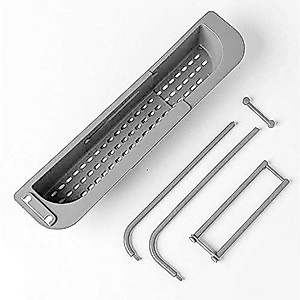 Gohfeoeo Telescopic Sink Storage Rack Adjustable Sink Organizer Sink Storage Sponge Soap Holder with Dishcloth Hanger Expandable Storage Drain Basket for Home Kitchen(Gray)