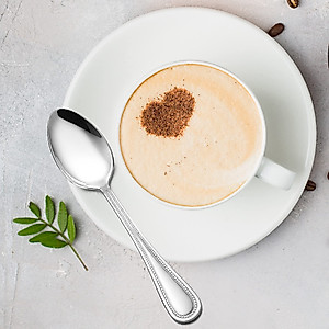 E-far Stainless Steel Teaspoons Set of 12, 6.7 Inch Pearled Edge Small Dessert Tea Spoons Silverware for Home, Kitchen and Restaurant, Non-toxic, Mirror Polished, Dishwasher Safe