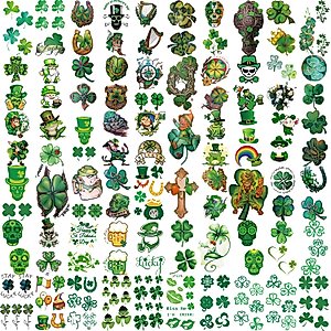 Yazhiji 70sheets St Patricks Day Temporary Tattoo for Kids Girls or Boys 10sheets Larger Half Arm Shamrock Patterned Waterproof Tattoos Stickers for Men or Women And 60 sheets Face Clover Tattoos
