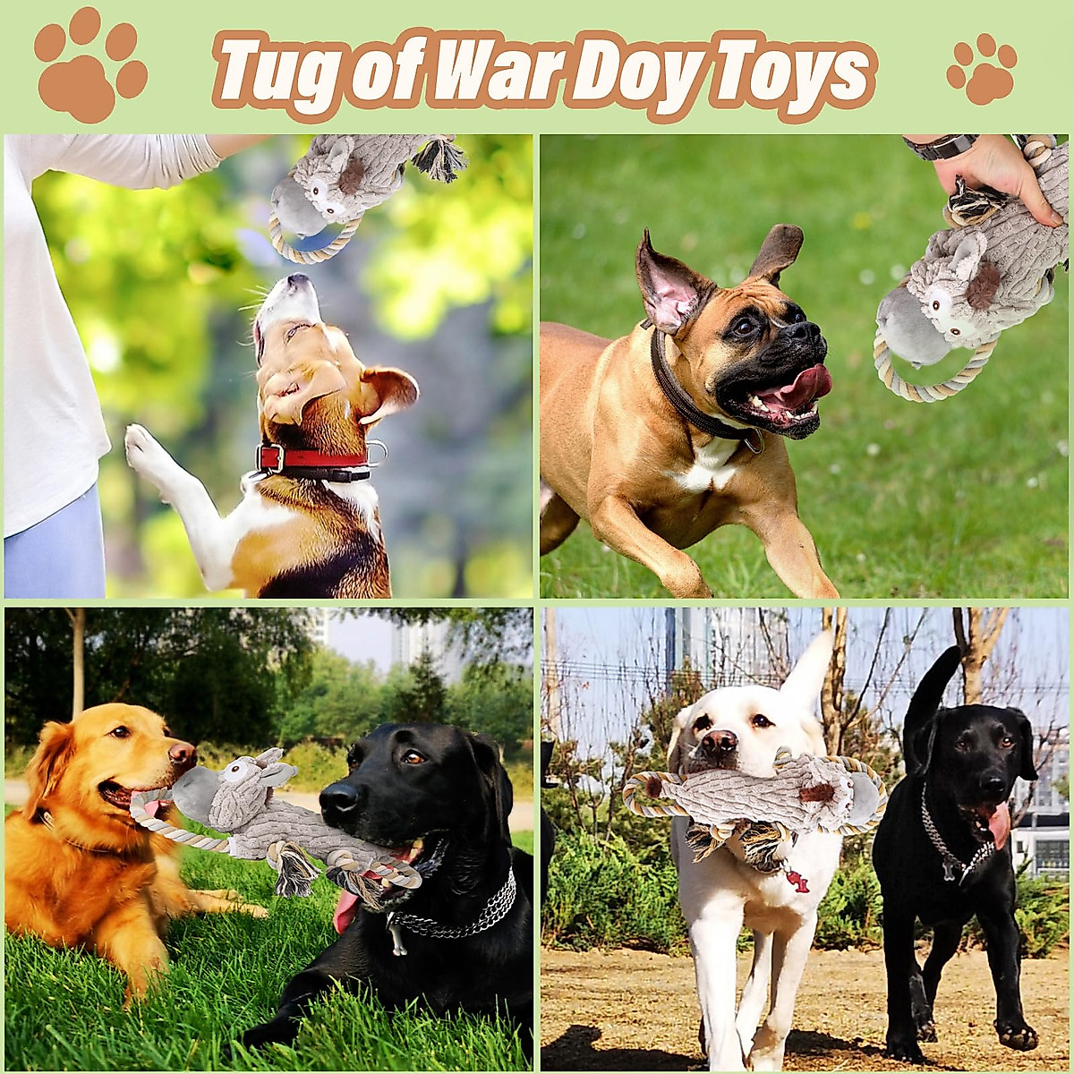 Large Squeaky Dog Toys for Aggressive Chewers,Interactive Tug of War Puppy Toys with Pull Rope,Tough Plush Pet Dog Chew Toys for Small, Medium and Big Dogs