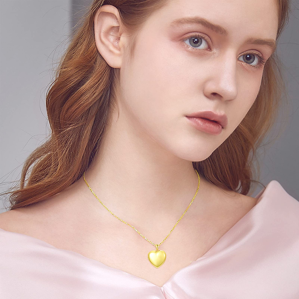 SOULMEET 18k Gold Plated Silver Minimalist Style Blank Heart Locket Necklace That Holds Pictures Photos Locket Necklace (Locket only)