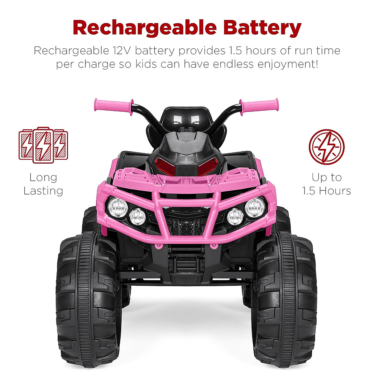 Best Choice Products 12V Kids Ride-On Electric ATV, 4-Wheeler Quad Car Toy w/Bluetooth Audio, 3.7mph Max Speed, Treaded Tires, LED Headlights, Radio - Pink