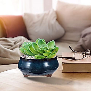 Happyyami 2pcs Round Ceramic Bonsai Flower Pots Ceramic Succulent Bowl Succulent Pots Planter with Drainage Hole Home Decoration