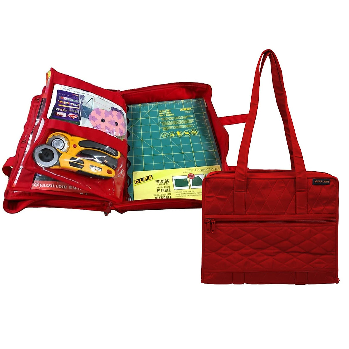 Yazzii Quilter’s Project Bag with 19 Pockets - Storage Craft Bag Organizer - Craft Organizers & Storage for Quilting, Sewing & More -Red