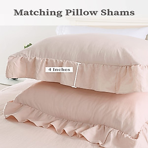 Pink Ruffled Duvet Cover Twin, 2PCS Soft Washed Microfiber Vintage French Country Duvet Cover Set for Kids Girls, Pink, 68x90 in