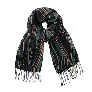 CALVIN & OLIVIA Women's Fall Winter Scarf Thick Classic Plaid Scarf Wrap Warmth Soft Oversized Cashmere Feel Scarves Amazing Tartan Black Green
