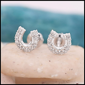 Dazzlingrock Collection 0.15 Carat (ctw) Round White Diamond Ladies Horse Shoe Earrings, 10K White Gold