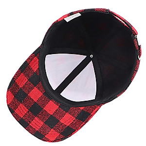 Womens Buffalo-Check Ball-Cap Red-Black-Plaid Baseball-Hat (Red/Balck Plaid, Medium)