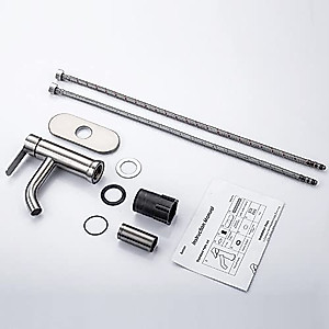 Bainser Brushed Nickel Bathroom Faucet Single Hole Washbasin Faucet with Deck Plate for 1 or 3 Holes, Bathroom Mixer Tap with Removable Aerator, Matte