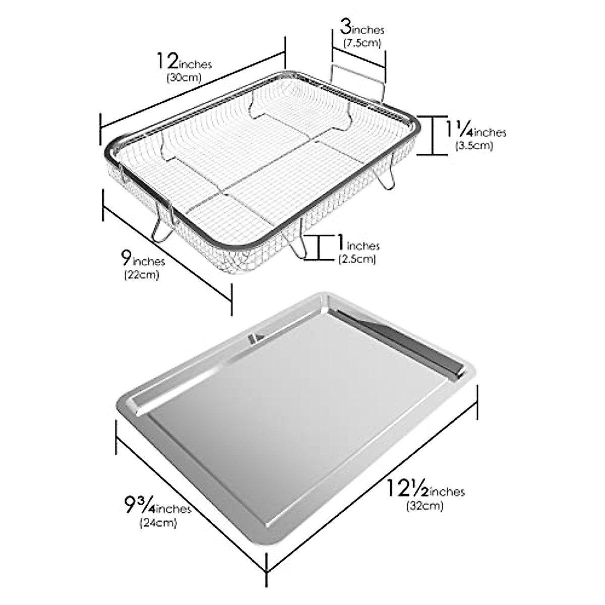 Linkidea 2 Small Roasting Pan with Rack Set, Stainless Steel Baking Cooling Rack Rectangle 12'' x 9'', Oven Tray and Safe Grid Wire Racks for Roasting