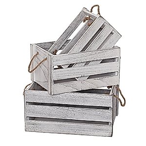 SLPR Wooden Crates for Decoration and Storage (Set of 3, Rope Handles): Rustic White Wood Crate Boxes for Display, Small Distressed Farm Bin, Prop Boxes for Photography, Craft Storage