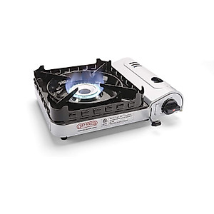 Chef Master 90019 Portable Butane Stove | 15,000 BTU Single Burner Gas Stove | Camping and Backpacking Essentials | Piezo Click Ignition | Double Wind Guard Burner | Hard Carrying Case
