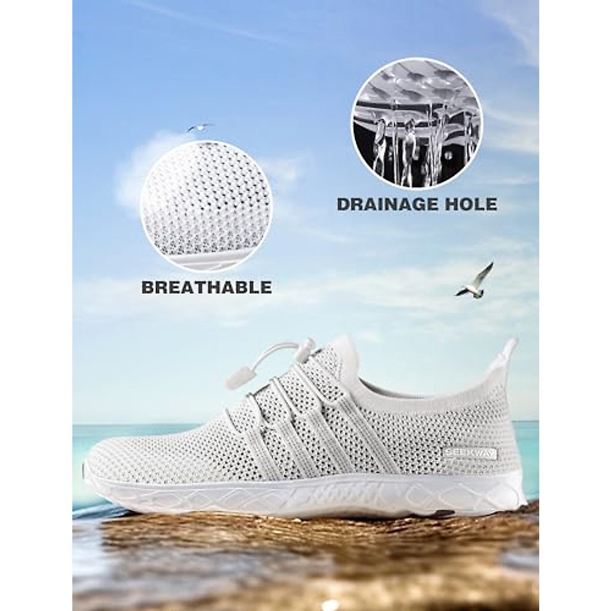 SEEKWAY Mens Womens Water Shoes Quick Dry Aqua Shoes Barefoot for Beach Surf Hiking Pool Water Sports AD051 White