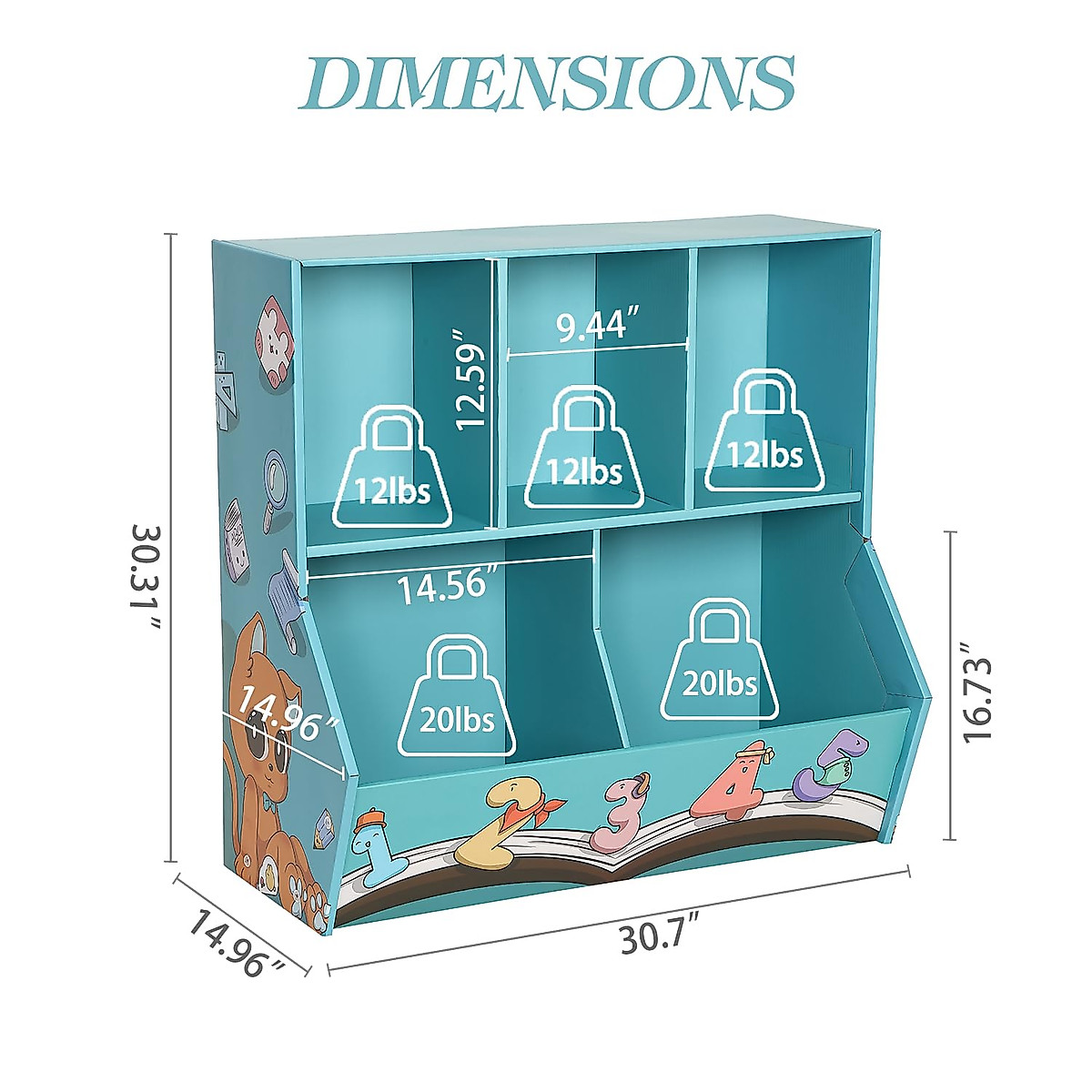 EARTHSON Toy Organizers and Storage with Bookshelf, Kids Bookcase, Children Toy Storage Cabinet with 5 Cube for Playroom, Bedroom, Reading Nook, Toddler's Room, Nursery