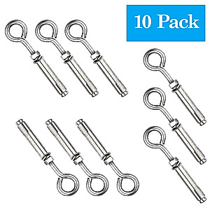 Shoulder Eye Bolts M10 Heavy Duty Shoulder Lag Eyebolts, Stainless Steel Expansion Screws Wall Concrete Anchors Fastener with Nut for Wall Ceiling Concrete Masonry, 10PCS