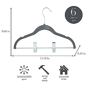 Simplify Children’s 6 Pack Slim Huggable Velvet Kids Hangers with Metal Clips, Good Nursery Closet, Baby Dresses, Outfits, Pants, Bodysuits & Jackets, Grey (3227-GREY)