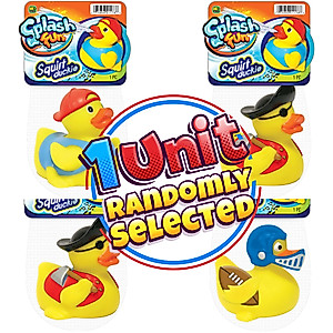 JA-RU Water Squirt Rubber Ducks (1 Duck Assorted) Fun Toddlers Baby Bath Tub Pool Toy 3" Rubber Duckies for Kids, Sensory Play, Stress Relief, Stocking Stuffers Supply in Bulk. 1178-1