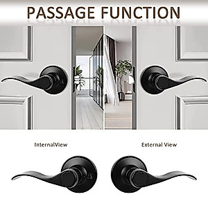 Probrico (6 Pack Passage Door Lever [Non-Locking Lever Set], Non-Locking Door Handle Set for Hallway or Closets, Keyless Black Finish Wave Door Lock, Reversible Right & Left Side Handed