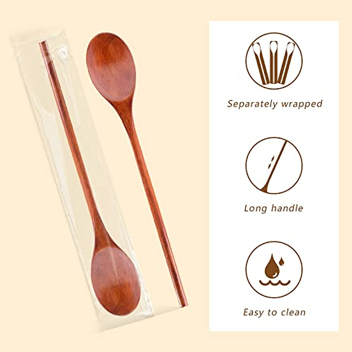 HANSGO Wooden Spoons for Eating, 6PCS 12 Inch Wood Soup Spoons Long Handle Spoons Table Spoon Serving Spoons with Japanese Style Utensil Set for Kitchen Cooking Mixing Stirring